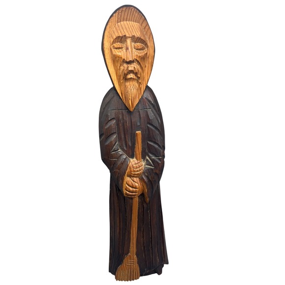 Wall Decor | Handcarved Wooden Monk Statue | Poshmark